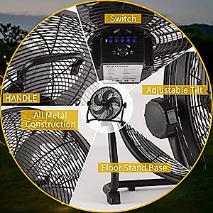 Rechargeable Cordless Floor Fan,16-Inch,Cordless Outdoor Fan, Industrial Fan,Air Circulating Fan ith 360-Degree Tilt,High Velocity Electric Industrial and Home Floor Fan for Camp, Commercial,Office …