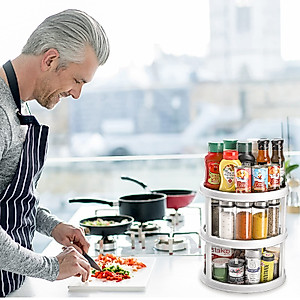 Yesland 3 Tier Lazy Susan Turntable - 12'' Round Tiered Rotating Kitchen Spice Organizer and Non-Skid Organization Storage Container - Tiered Tray for Fruit, Snacks, Cosmetic, Pantry, Bathroom(Grey)