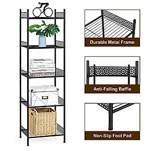 5-Tier Bathroom Storage Shelf, Heavy Duty Wire Shelving Unit Free Standing Towel Rack Organization for Kitchen Bathroom Laundry, Black