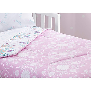 Delta Children Toddler Bedding Set | Girls 4 Piece Collection | Fitted Sheet, Flat Top Sheet w/Elastic Bottom, Fitted Comforter w/Elastic Bottom, Pillowcase, Bohemian | Pink/Multi