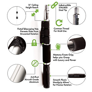 STAUBER Best Bulb Changer with PowerLatch Extension Pole (Large Suction, 4 Feet)