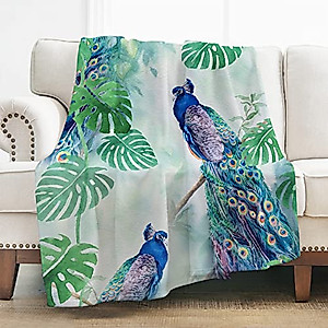Levens Peacock Feathers Throw Blanket Gifts for Women Girls, Animals Decor for Couch Bed Sofa Travelling Camping, Birthday Christmas Soft Cozy Lightweight Blankets for Kids Adults 50"x60"