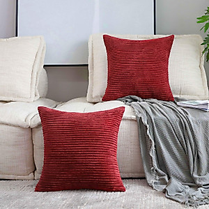 Home Brilliant 16x16 Pillow Covers Super Soft Corduroy Decorative Throw Pillows Cover 40x40 cm Dark Red Velvet Throw Pillows for Couch Sofa Living Room Bedroom, 16 x 16 Inch, Burgundy