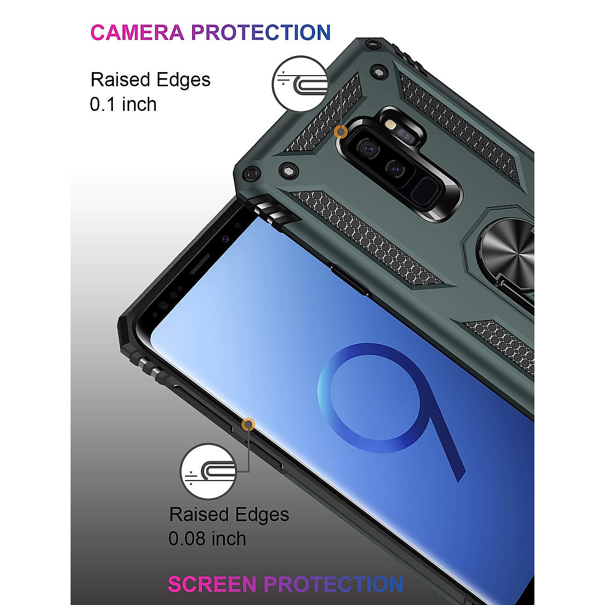 Galaxy S9+ Plus Case,(NOT for Small S9),Military Grade 16ft. Drop Tested Cover with Magnetic Ring Kickstand Compatible with Car Mount Holder,Protective Phone Case for Samsung Galaxy S9 Plus Pine Green