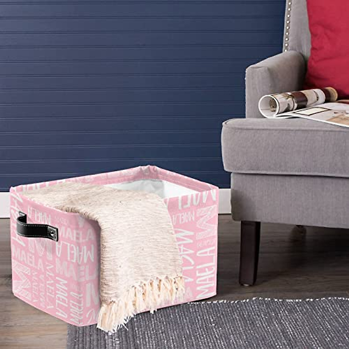 ZAACUSTOM Foldable Personalized Toy Box for Boys Girls with Name Waterproof Kids Custom Storage Bin Baskets Cube Boxes Organizer with Handles for Organizing Shelf Closet, 1 Pack