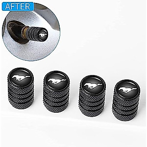 4PCS Metal Car Tire Valve Caps Valve Stem Cover Compatible with Ford Mustang Series Tire Car Decoration Accessories(Black)