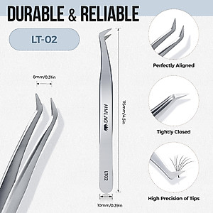 LASHVIEW Lash Tweezer, High Precision Stainless Steel Volume Eyelash Tweezers, Eyelash Extension Tweezers for Profissional Grafting lash Extension, LT02