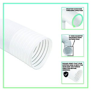 Portable Air Conditioner Exhaust Hose - 5in Diameter, 79in Extended - Replacement AC Tube - Counter Clockwise Threads Air Conditioner Hose - Portable AC Exhaust Hose