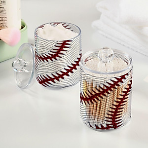 ATTX Sport Baseball Print Qtip Holder Dispenser for Cotton Ball, Cotton Swab,Plastic Clear Apothecary Jar, Home Décor Kitchen Storage Jar,2 Pack