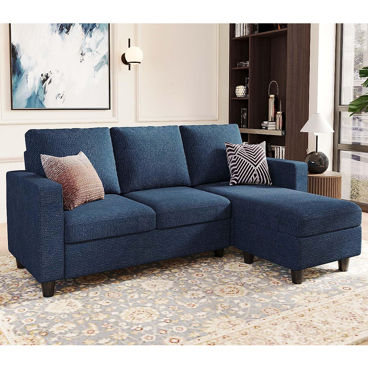 Belffin Convertible Sectional Sofa, L Shaped Modern Couch, Small Couch with Reversible Chaise for Living Room and Small Space, Navy Blue