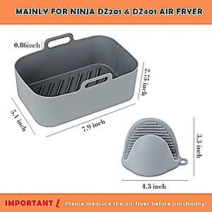 2PCS Air Fryer Silicone Pot - Silicone Air Fryer Reusable Liners for 8QT Ninja Foodi DZ201 DZ401 8QT, Food Safe Air Fryer Silicone Basket, Easy Cleaning Air Fryer Pan with Heat-proof Gloves
