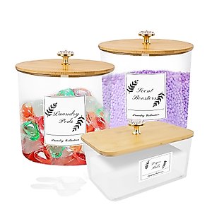 RoleDes 3 Pack Laundry Pods Containers Dryer Sheet Holder, Laundry Room Organization and Storage Containers with Lids and Labels for Laundry Powder Containers Detergent Dispenser Jars Organizer
