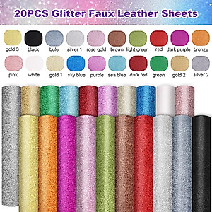 FOPINOA 20PCS Glitter Faux Leather Sheets, 8.26 x 11.8 Inch Faux Leather Fabric Sheets A4 PU Faux Leather Sheets for DIY Crafts, Jewelry Making, Sewing, Craft Making
