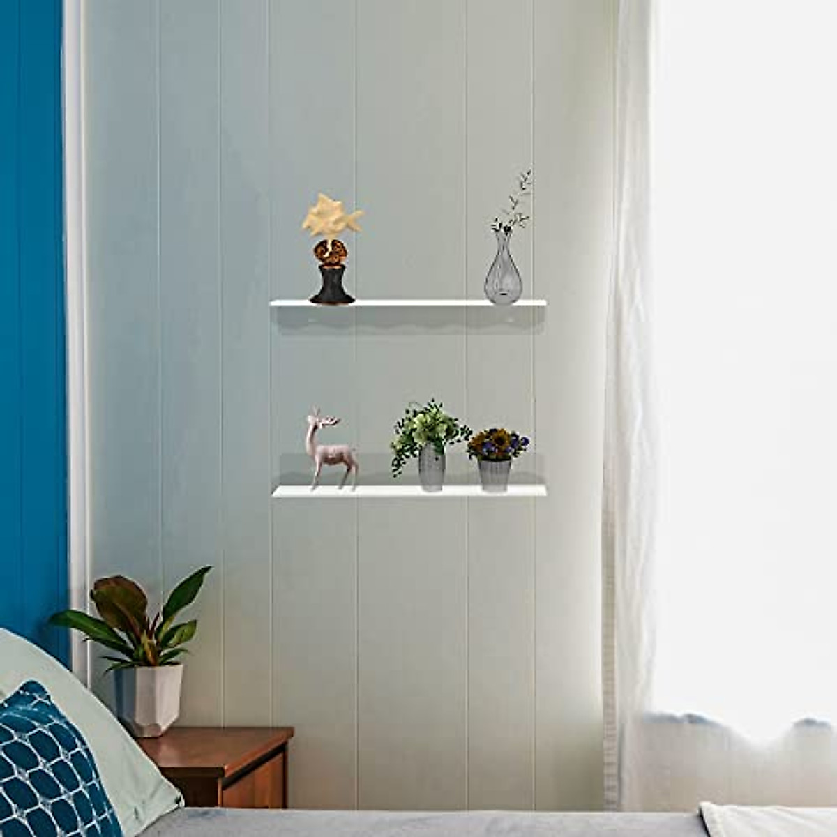 Clear Acrylic Floating Shelves Wall Mounted , Floating Shelves for Wall for for Storage, Bedroom Living Room Bathroom Kitchen and More,Self-Adhesive and Perforated Installation 2-pack (Transparent)