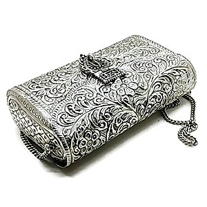 Brass Metal Bag Purse Vintage Style Brass Purse antique clutch Ethnic clutch Handmade Women metal clutch Bag (Silver)