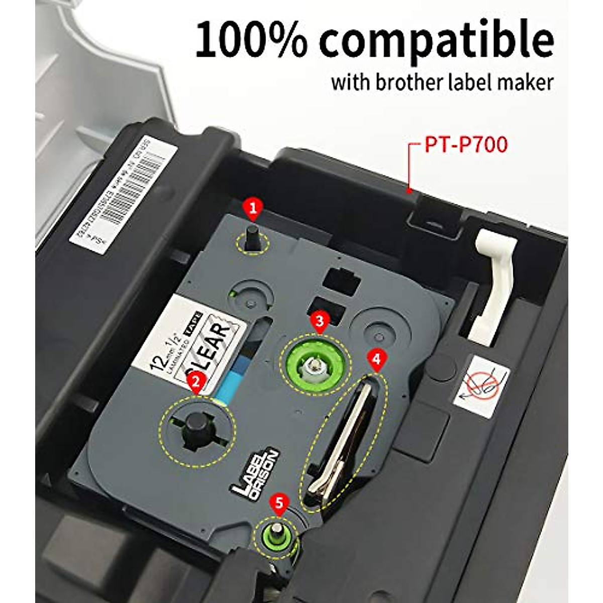 Label Orison 5PK TZe-131 TZ-131 Compatible with Brother P-Touch Labeling Tape Cassette TZ2 131 Tapes Refill T-D210 PT-H100 PT-1880 Black on Clear 1/2 Inch (12mm) x 26.2ft (8m)