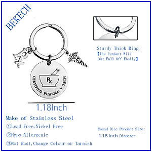 BEKECH Pharmacy Technician Gifts RX Pharmacist Keyring Gift Certified Pharmacy Tech Keychain RX Jewelry Pharmacy Jewelry Pharmacist Gift Pharmacy Student Graduation Gift (silver)