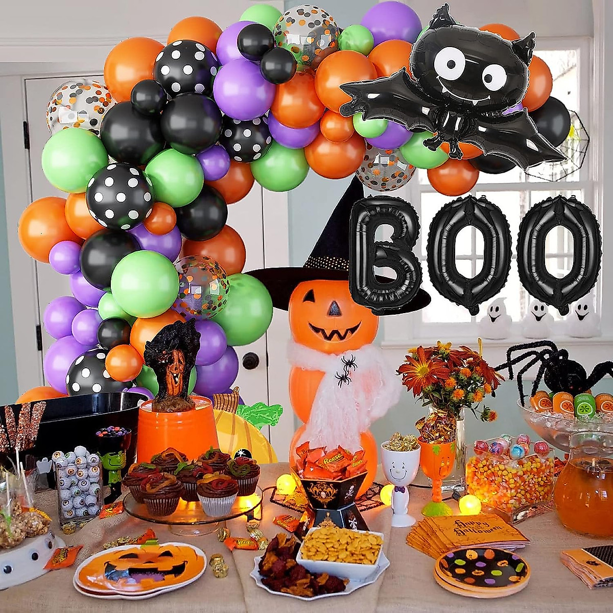 Halloween Balloon Arch Garland Kit Latex Balloons Boo Aluminum Foil 3D PVC Bat Decoration Set for Baby Halloween Party Decorations