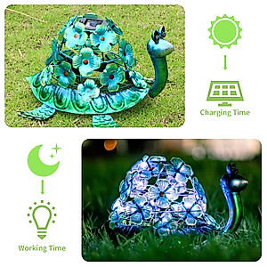 VCUTEKA Solar Light Outdoor Waterproof - Metal Turtle Floral Solar LED Lights Garden Figurine Light for Patio Lawn Yard Decor, Ideal Gift