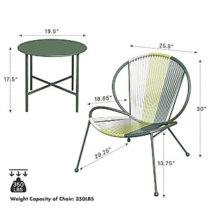 Grand patio 3-Piece Outdoor Acapulco Chair Set, Patio Furniture Set with Wicker Rope, Bistro Table and 2 Low Seat Chairs, Cool Olive Green