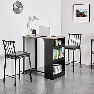 Yaheetech 3-Piece Dining Table Set, Counter Height Dining Table Set for 2, Compact Kitchen Table Set with 3-Layer Side Storage Shelf for Kitchen Restaurant, Black/Gray