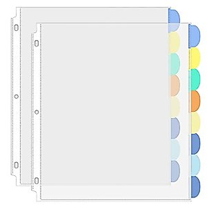 KTRIO 8 Tab Binder Dividers with Pockets for 3 Ring Binder, Insertable Index Page Divider Multicolor Tabs, Clear Plastic Sheet Protectors Paper Organizer, 2 Sets