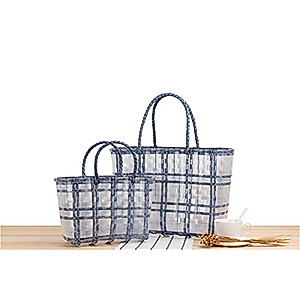 Women Straw Tote Bag Handmade Rattan Transparent Handbag Beach Handwoven Shoulder Bag Large Capacity Shopping Bag (Pink,L)