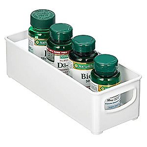 mDesign Small Plastic Bathroom Storage Container Bins with Handles for Organization in Closet, Cabinet, Vanity or Cupboard Shelf, Accessory Organizer for Hair Tools - Ligne Collection - 6 Pack - White