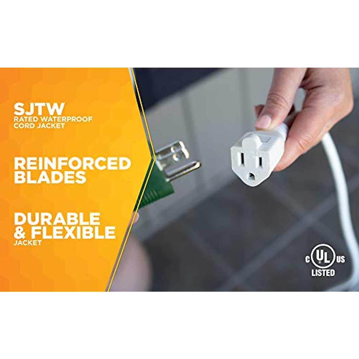 Woods Light Duty Extension Cord, 20Ft, 16 Gauge, 3 Conductor, Landscape and Patio Cord, SJTW, White, 23528801