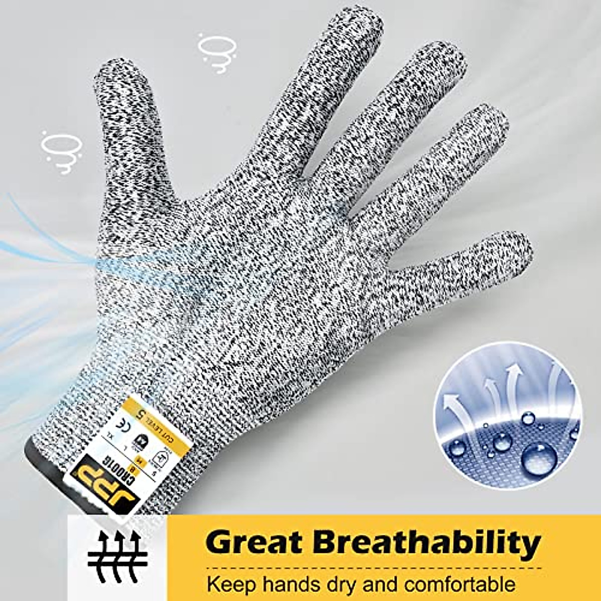 JPP Premium Cut Resistant Gloves, Cutting Proof CE Level 5 Protection, Food Grade Safe, Ambidextrous, 3D-Comfort Fit, Machine Washable, Dexterity, Lightweight, 1 Pair, Size 8, Medium