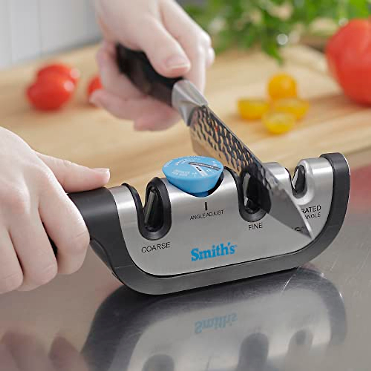 Smith’s 50146 Adjustable Angle Knife Sharpener - Stainless - Adjustable Sharpening Angles - Repair, Restore & Polish Blades - 2-Stage Handheld Manual Sharpener - Kitchen, Straight & Serrated Knives
