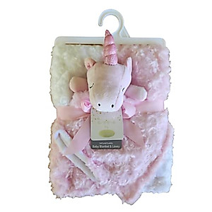 Ultra Soft Pink Swirl Rosette Baby Girl Blanket with Unicorn Security Blanket 2-Piece Gift Set