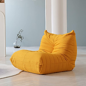 JACH 34" Comfy Lazy Floor Sofa Couch, Teddy Velvet Mohair Fireside Corner Bean Bag Chairs for Adults, Soft Lounge Foam-Filled Accent Single Chair for Living Room Bedroom Office Salon (Yellow)