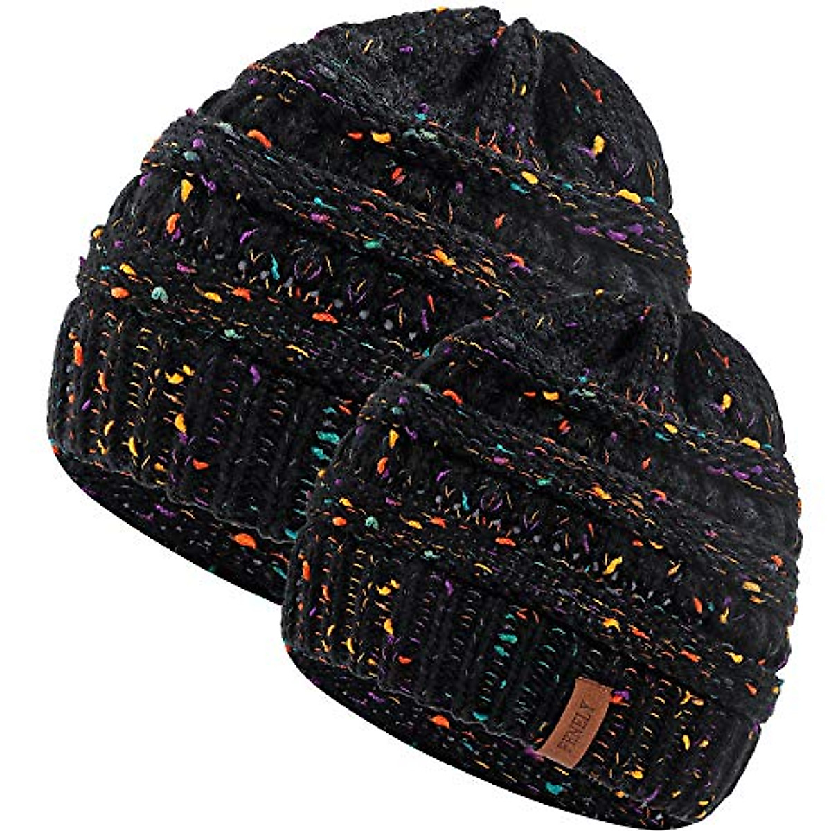 2PCS Parent-Child Family Beanie Cap Set, Mother & Baby Daughter/Son Winter Warm Knit Crochet Beanie Hat for Boys Girls Navy