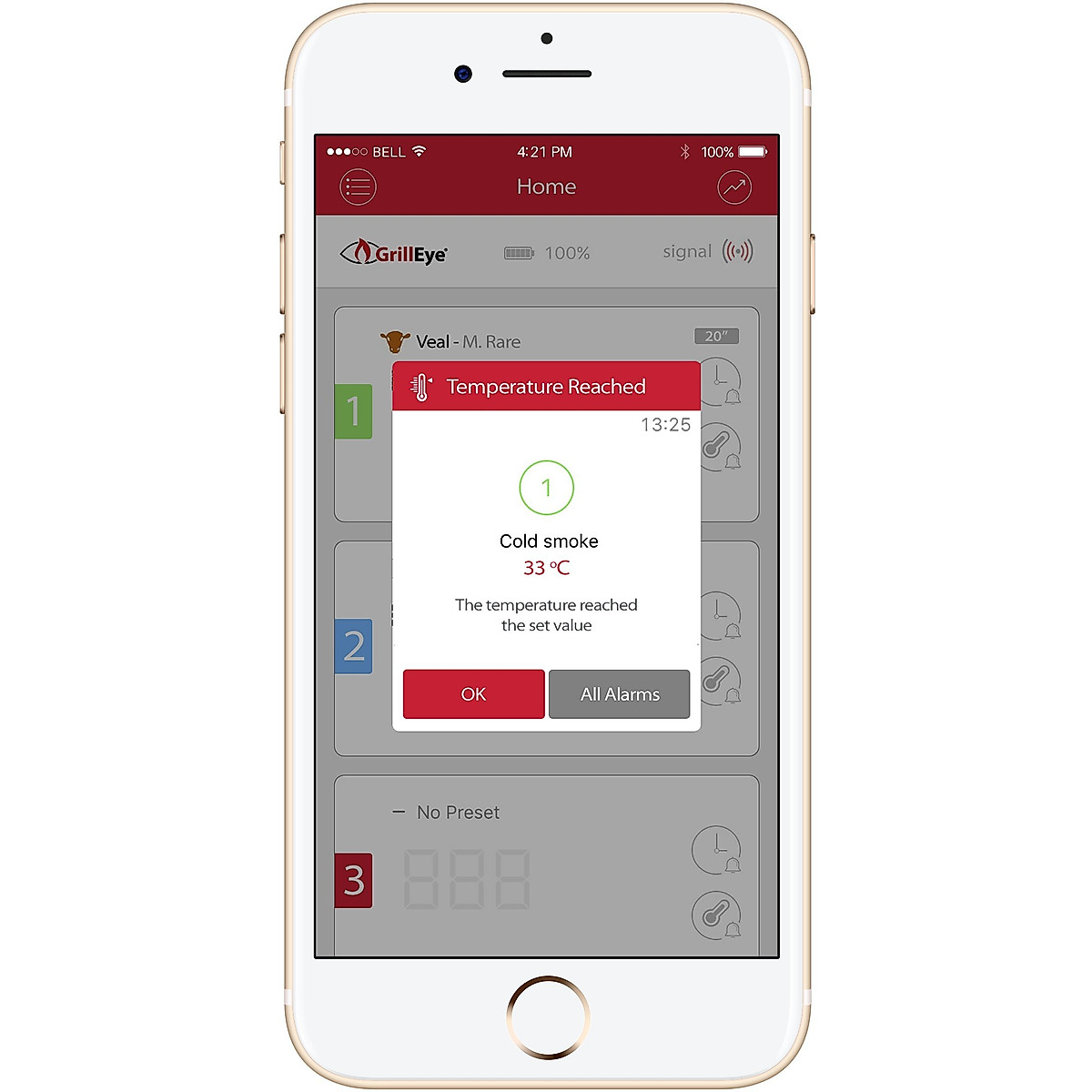 GrillEye GE0001 Smart Bluetooth Grilling & Smoking Thermometer, Red