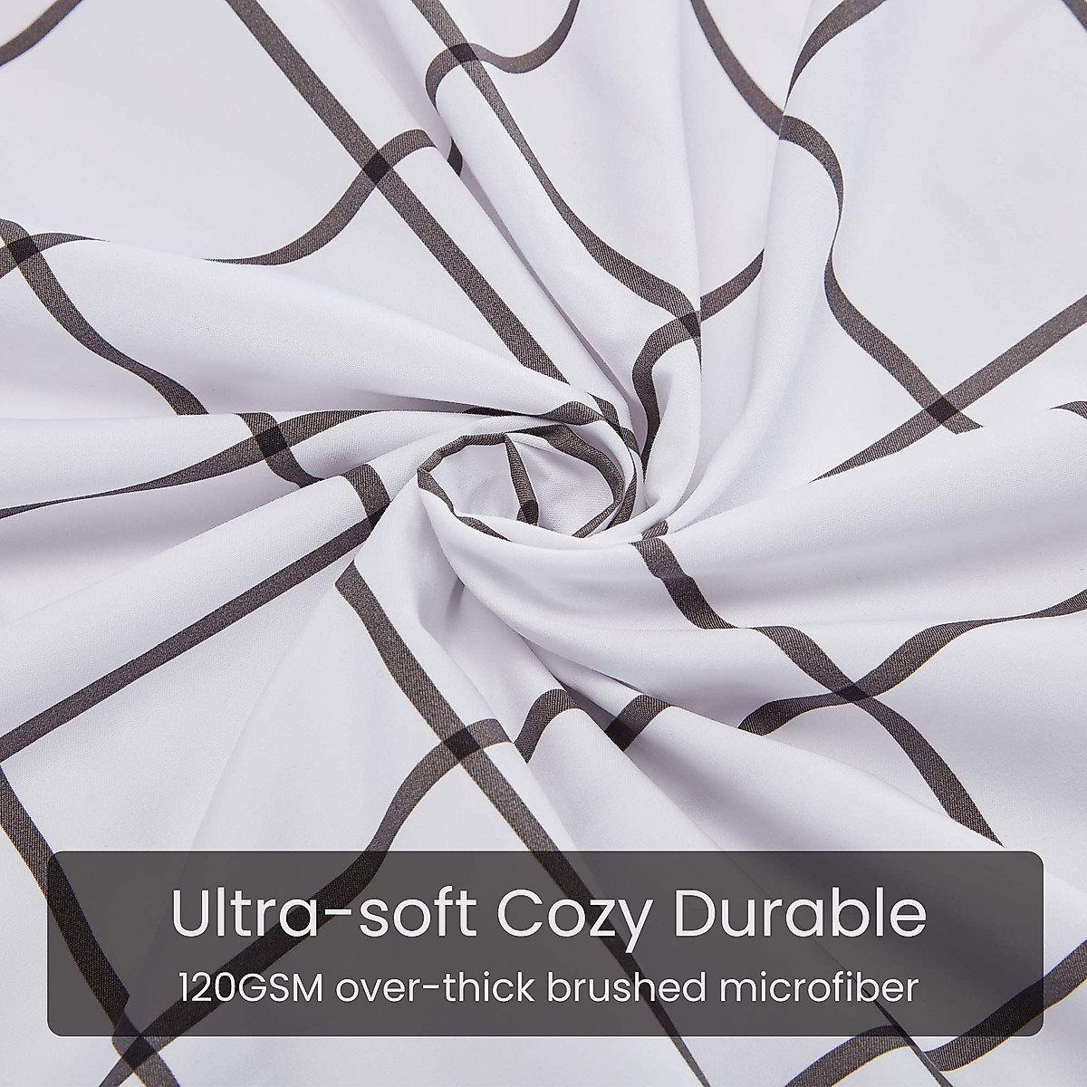 SLEEP ZONE Bedding Duvet Cover Sets Printed Grey Grid Pattern 120gsm Ultra Soft Zipper Closure Corner Ties, Grey Grid on White, King (104 x 90 inch | 2 Pillow Shams)