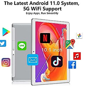 2023 Latest Tablet 10 Inch, Android 11 Tablet Newest Quad-core Processor, 2 in 1 Tablet with Keyboard, 64GB ROM + 4GB RAM Storage, 128GB Expandable, 2.4+5G WiFi, Bluetooth, GPS, 1280 * 800 HD Display