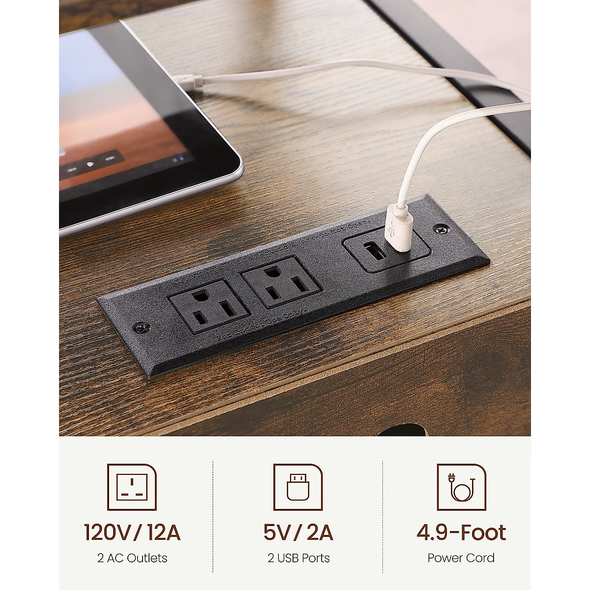 Kavonty Lateral File Cabinet,Office Filing Cabinets with Socket and USB Charging Port,Modern Rolling Printer Stand with Storage for A4, Letter Size and File Folders,for Home Office, Rustic Brown