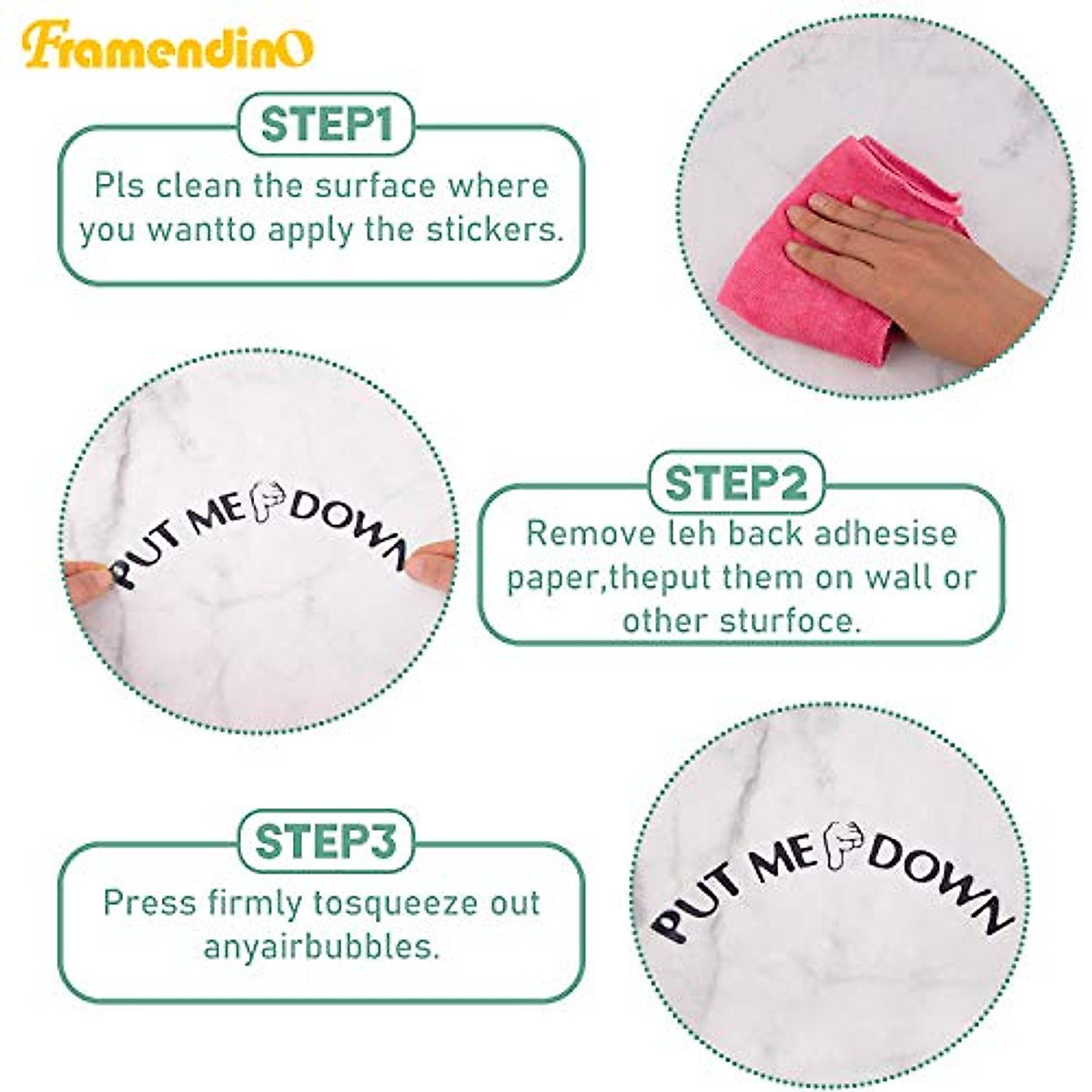 Framendino, 4 Pack Funny Reminder Decoration Put Me Down Toilet Seat Decal Sticker for Bathroom Black