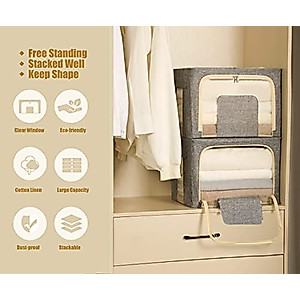 Furnhome 3 Pack 40L Clothes Storage Organizer,Sturdy Stackable Bins for Closet Storage,Foldable Clothing Storage Bins for Clothes with Zippers & Clear Window & Reinforced Handles-Grey