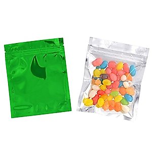 100PCS 4in x 5in Self Sealing Mylar Foil Flat Bag Sample Zipper Pouch Food Snack Storage Coffee Bean Candy Tea Powder Seal Grip Wrapper Gift Basket Supplies Xmas Gift Bag (Green)