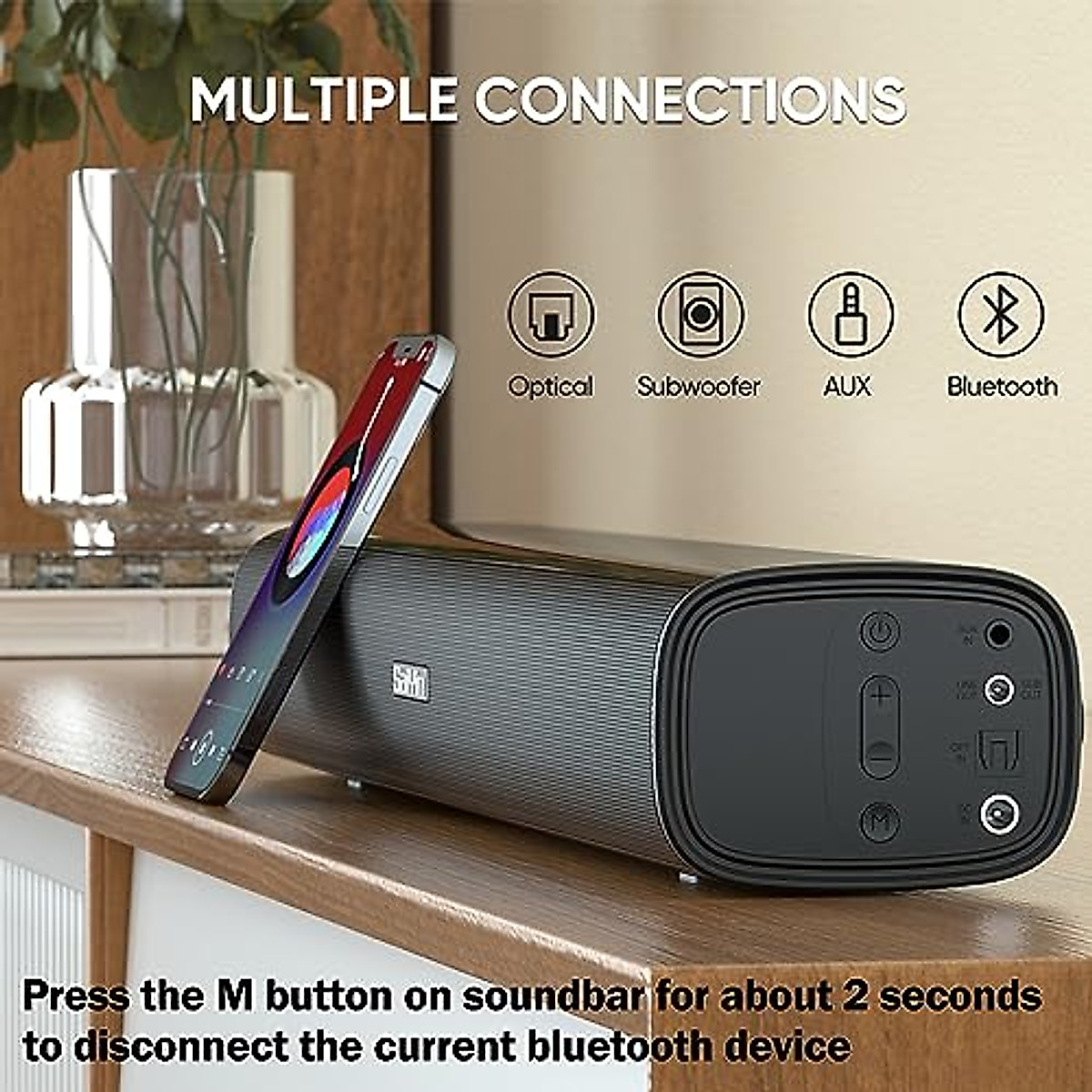 Saiyin Sound Bars for TV, 40 Watts Small Soundbar for TV,Surround Sound System TV Sound Bar Speakers with Bluetooth/Optical/AUX Connection for PC/Gaming/Projectors,17inch