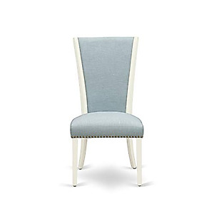 East West Furniture VAVE9-LWH-15 Vancouver 9 Piece Set Includes an Oval Dinner Table with Butterfly Leaf and 8 Baby Blue Fabric Parson Dining Chairs, 40x76 Inch, Linen White