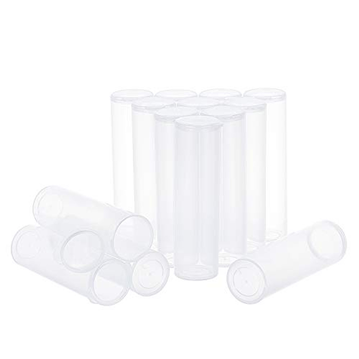 SUPERFINDINGS 15pcs White Column Transparent Containers 1.2" Plastic Bead Containers with Hinged Lids Flip Cover for Earplugs Pills Herbs Tiny Bead Earring Jewerlry Candy Gifts Party Favor and More