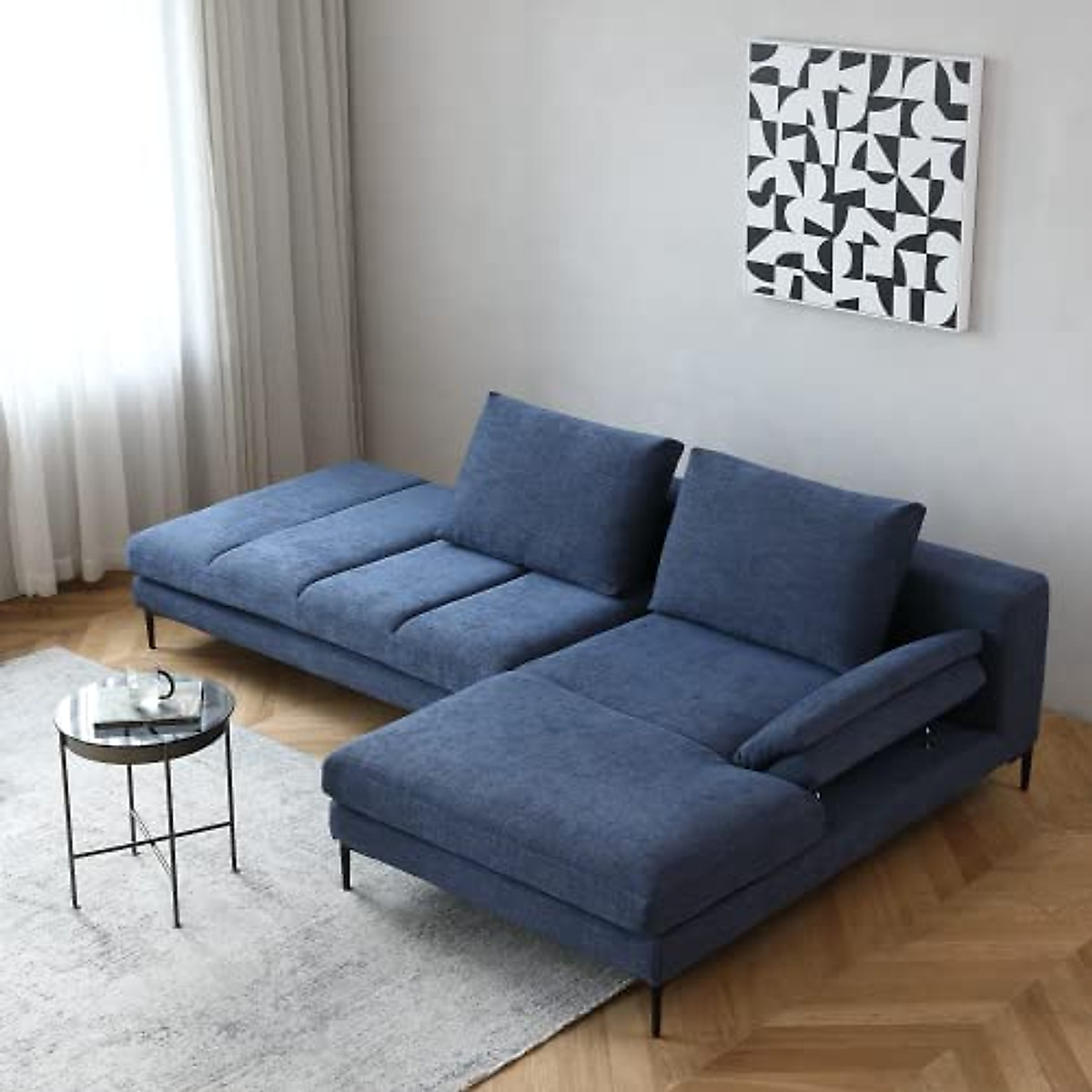 Acanva Luxury L-Shaped Corner Sectional Sofa Bed, Extra Wide Comfy 2-Piece Couch with Chaise, Adjustable Armrest, Right Hand Facing Seating, Jewelry Blue