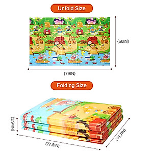 Baby Play Mat Playmat Baby Mat Baby Folding Mat Extra Large Play Mat XPE Foam Crawl Mat Reversible Waterproof Portable Double Sides Kids Toddler Outdoor Indoor Use Non Toxic Colorful 79" x 60"