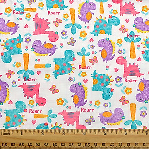 David Angie Dinosaurs Printed Double Brushed Polyester Fabric Soft Smooth 4 Way Stretch Knit Fabric by The Yard for Dress Sewing (C)