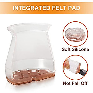 24 Pcs Chair Leg Floor Protectors for Hardwood Floors Silicone Covers to Protect Wood Tile Floors Felt Pads Furniture Leg Caps Non Slip Reduce Noise (Large-Clear)