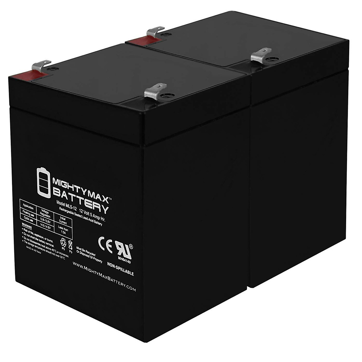Mighty Max Battery ML5-12 - 12V 5AH Battery REPL. RITAR RT Series RT-1250 F1-2 Pack