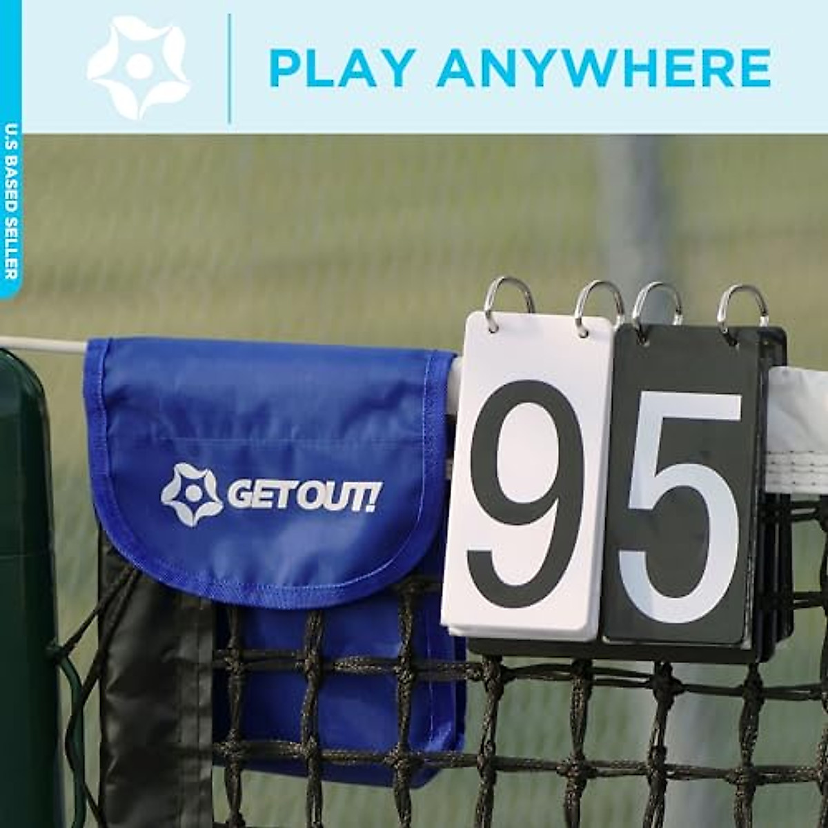 Get Out! Over Net Portable Tennis Game Score Keeper, Numbered Score Board Cards Tracker 0-9 Flip Scorecard Scorekeeper